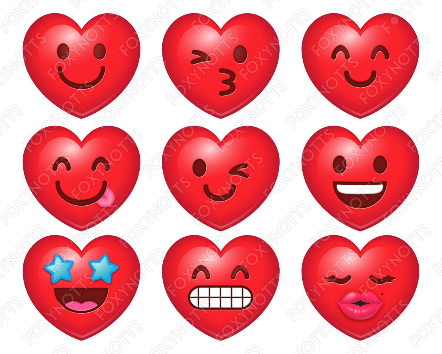 Heart Emoji Clip Art: Smiley Face, Digital Download, Clipart, Emoticons ...