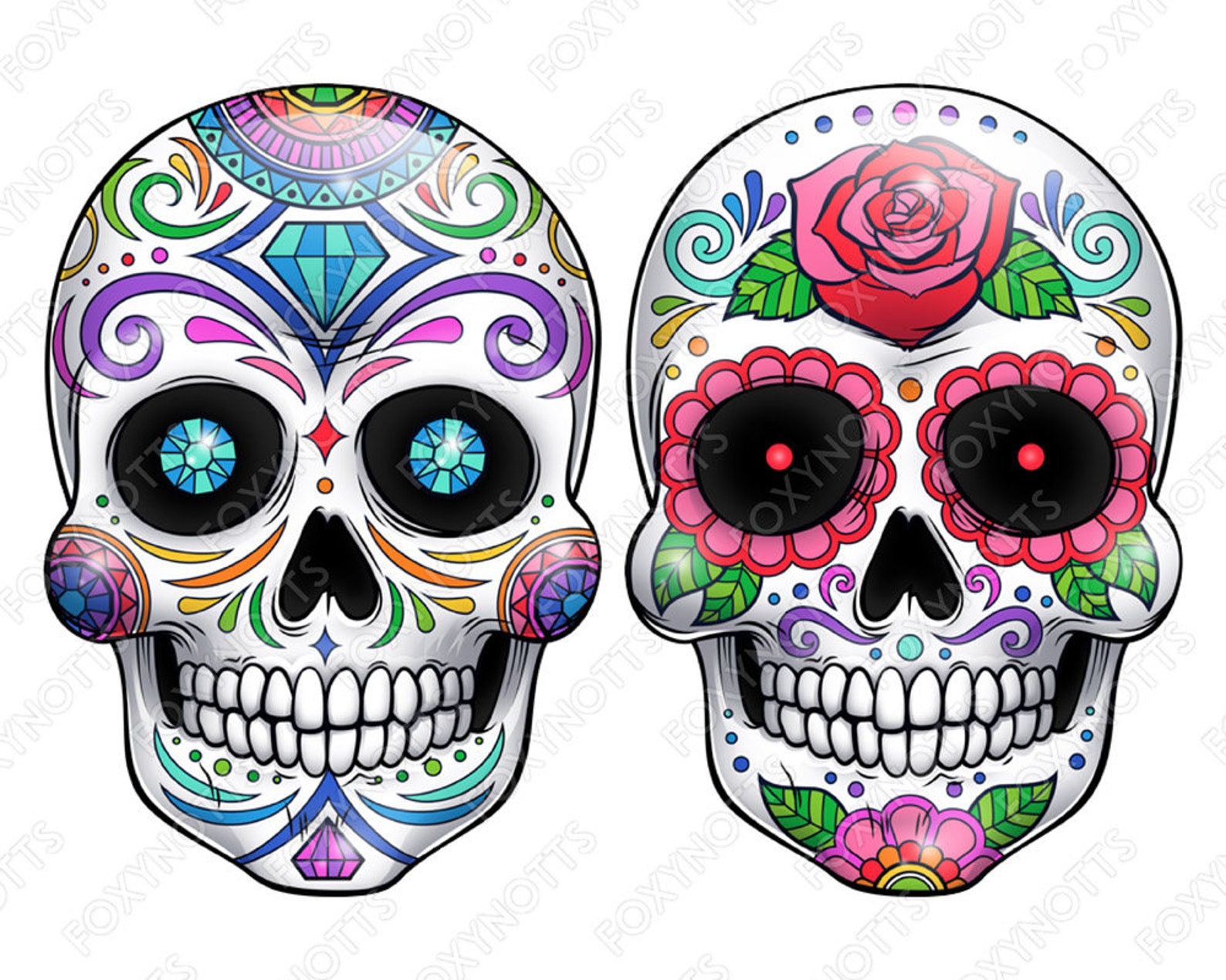 Halloween Day of the Dead Sugar Skull Clip Art Candy Skulls | Etsy