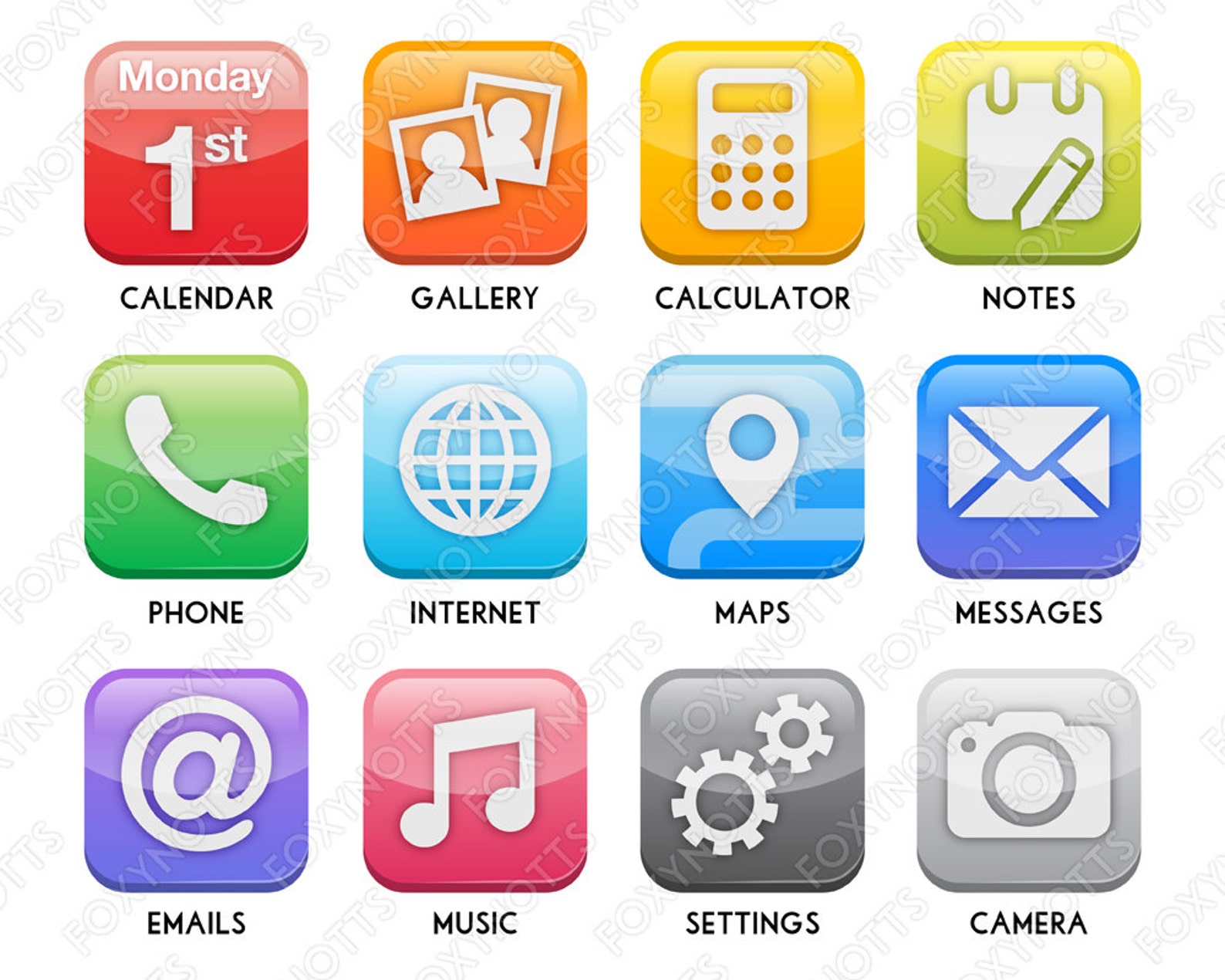 Rainbow App Icon Clip Art Set: Digital Download, Clipart, Social Media ...