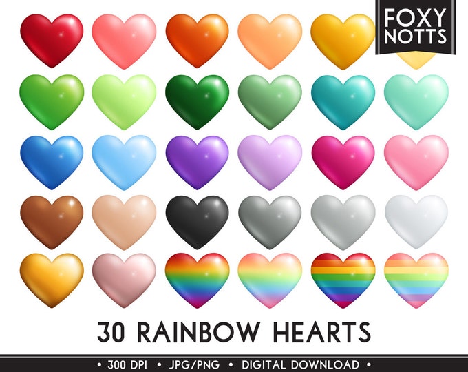 Rainbow & Pastel Heart Clip Art: Digital Download, Clipart ...