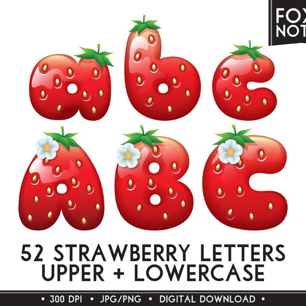 Strawberry Alphabet Clipart - Etsy
