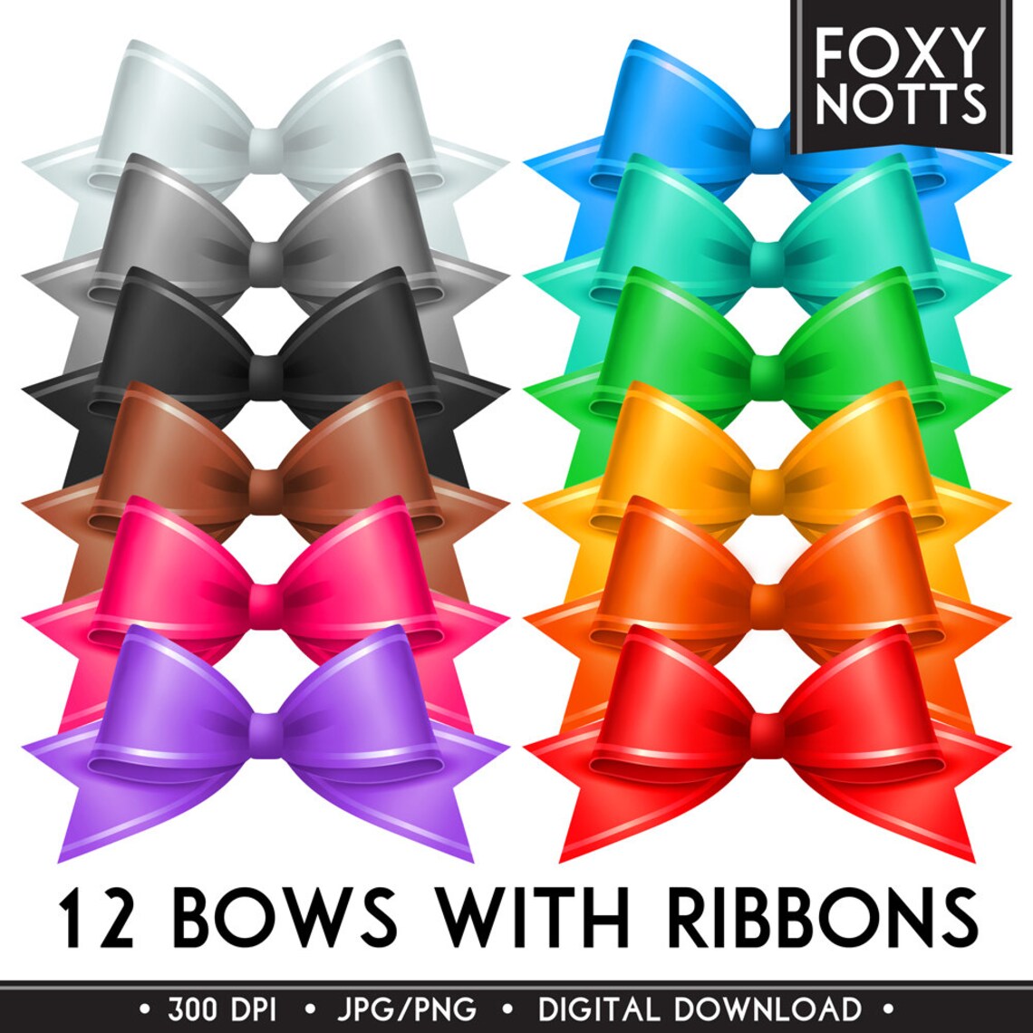 Rainbow Bows Clip Art: Gift Wrap, Pretty, Bow, Digital Download ...