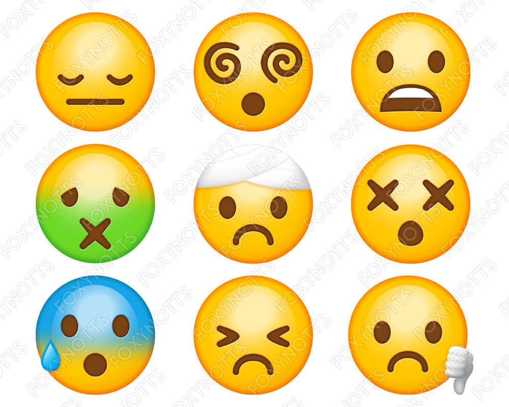 Emoji Clip Art Smiley Faces: Digital Download, High Resolution, Clipart ...