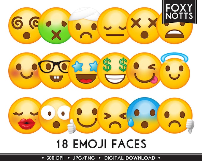 Emoji Clip Art Smiley Faces: Digital Download, High Resolution, Clipart ...