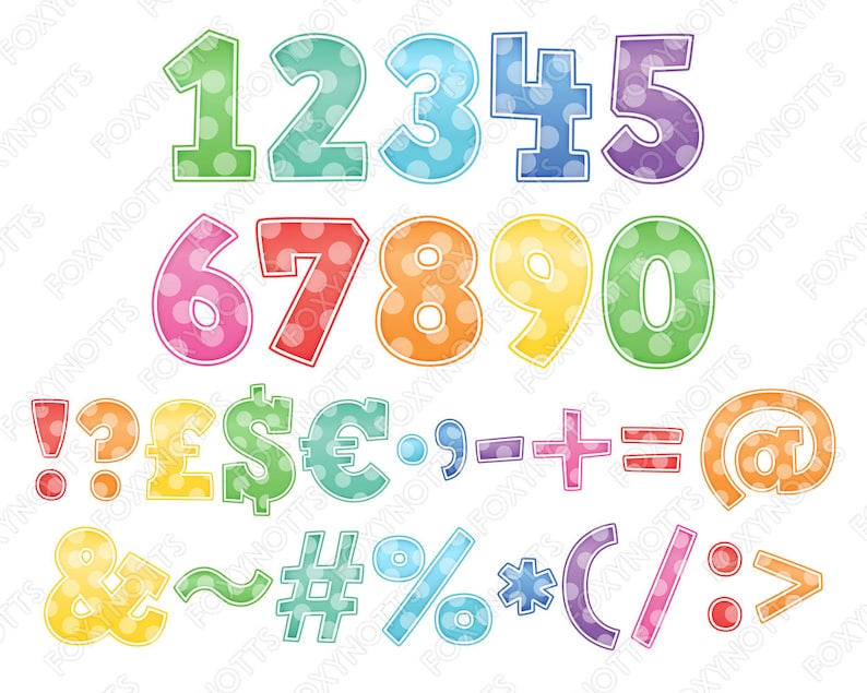 Rainbow Polka Dot Alphabet & Numbers Clip Art: Digital Download, Font ...