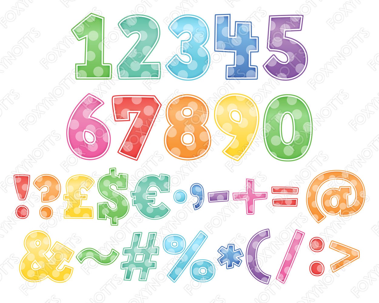 Rainbow Polka Dot Alphabet & Numbers Clip Art: Digital Download, Font ...