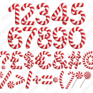 Candy Cane Christmas Alphabet & Numbers Clip Art: Digital Download ...