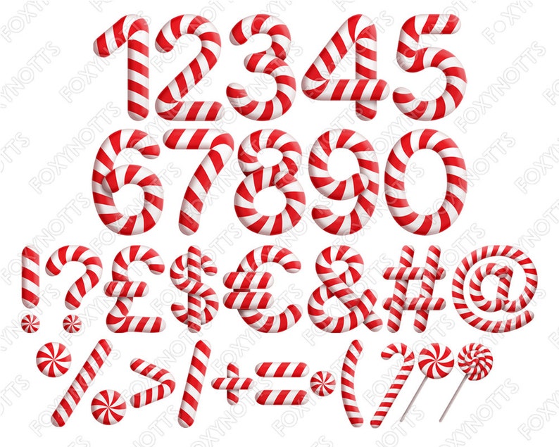 Candy Cane Christmas Alphabet & Numbers Clip Art: Digital - Etsy
