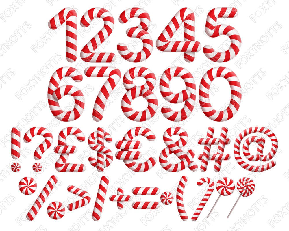 Candy Cane Christmas Alphabet & Numbers Clip Art: Digital | Etsy