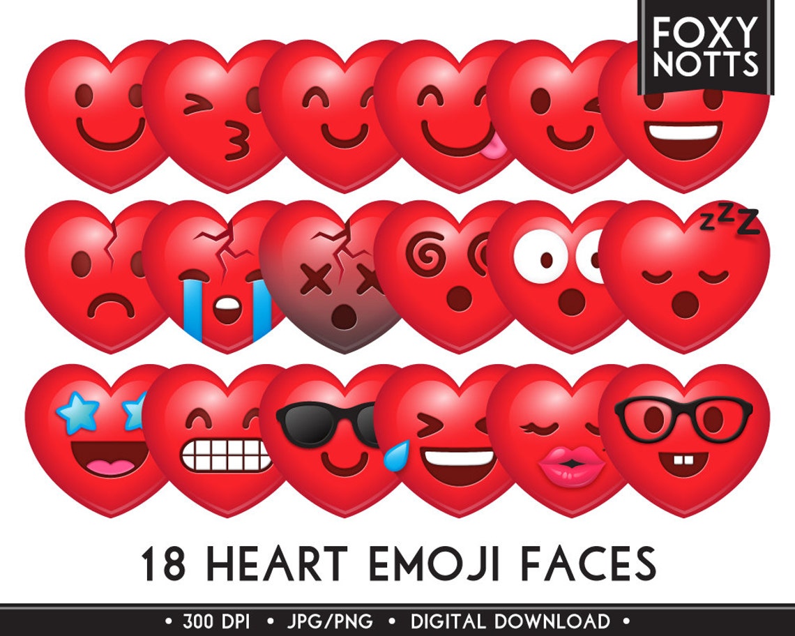 Heart Emoji Clip Art: Smiley Face, Digital Download, Clipart, Emoticons ...