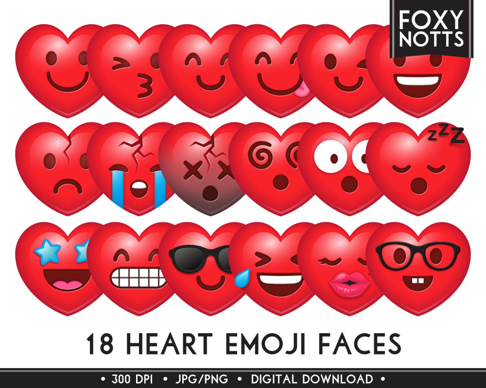 Heart Emoji Clip Art: Smiley Face, Digital Download, Clipart, Emoticons ...