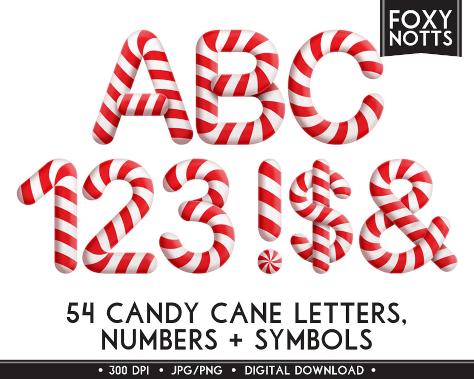 Candy Cane Christmas Alphabet & Numbers Clip Art: Digital - Etsy