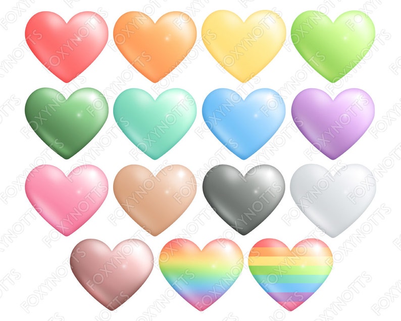 Rainbow & Pastel Heart Clip Art: Digital Download, Clipart ...