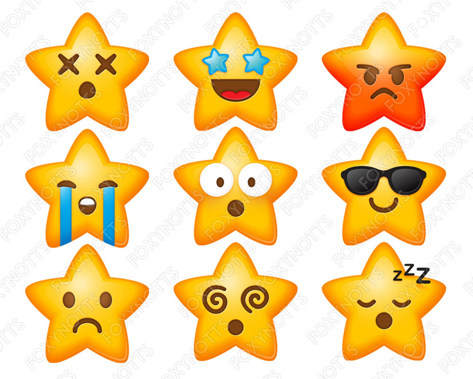 Star Emoji Smiley Faces Clip Art: Digital Download, Clipart, Emoticons ...