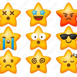 Star Emoji Smiley Faces Clip Art: Digital Download, Clipart, Emoticons ...