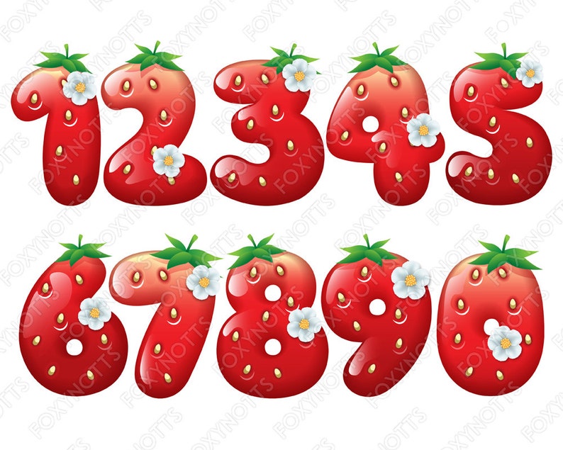 Strawberry Numbers & Symbols Clip Art: Digital Download, Font, Fruit ...