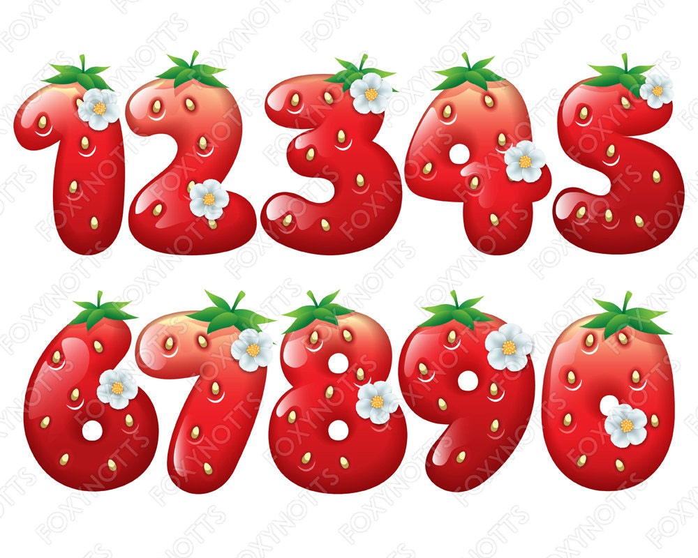 Strawberry Numbers & Symbols Clip Art Font: Digital Download | Etsy
