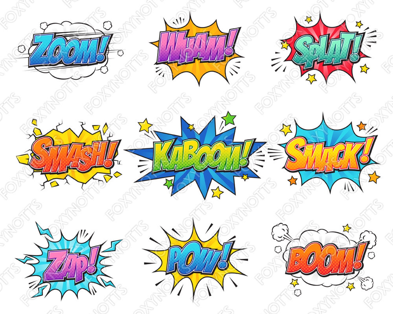 Superhero Comic Book Words Clip Art Text Bubbles, Digital Download ...