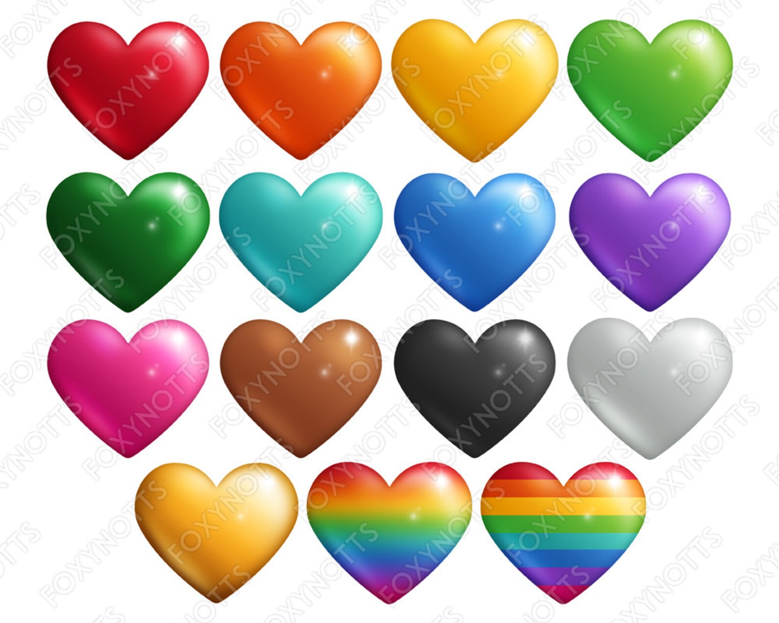 Rainbow & Pastel Heart Clip Art: Digital Download, Clipart ...