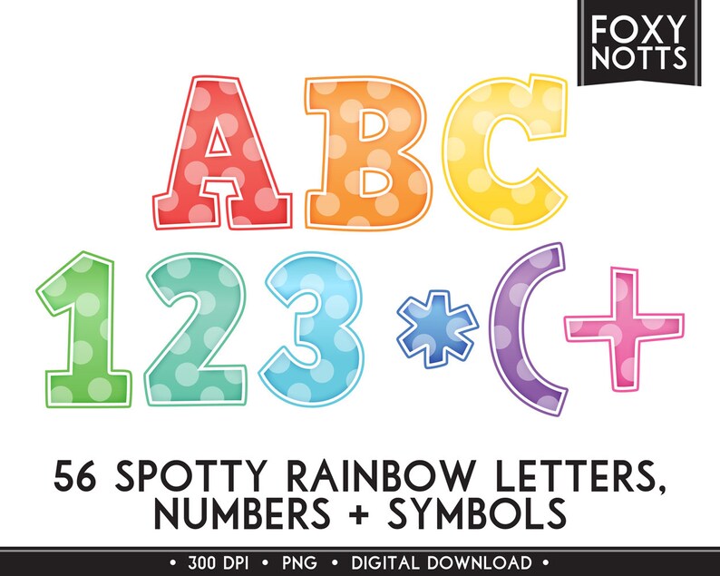 Rainbow Polka Dot Alphabet & Numbers Clip Art: Digital Download, Font ...