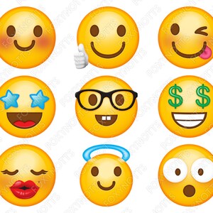 Emoji Clip Art Smiley Faces: Digital Download, High Resolution, Clipart ...