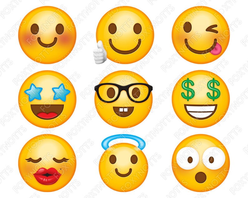Emoji Clip Art Smiley Faces: Digital Download, High Resolution, Clipart ...