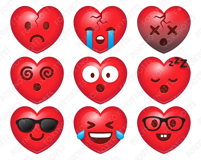 Heart Emoji Clip Art: Smiley Face, Digital Download, Clipart, Emoticons ...