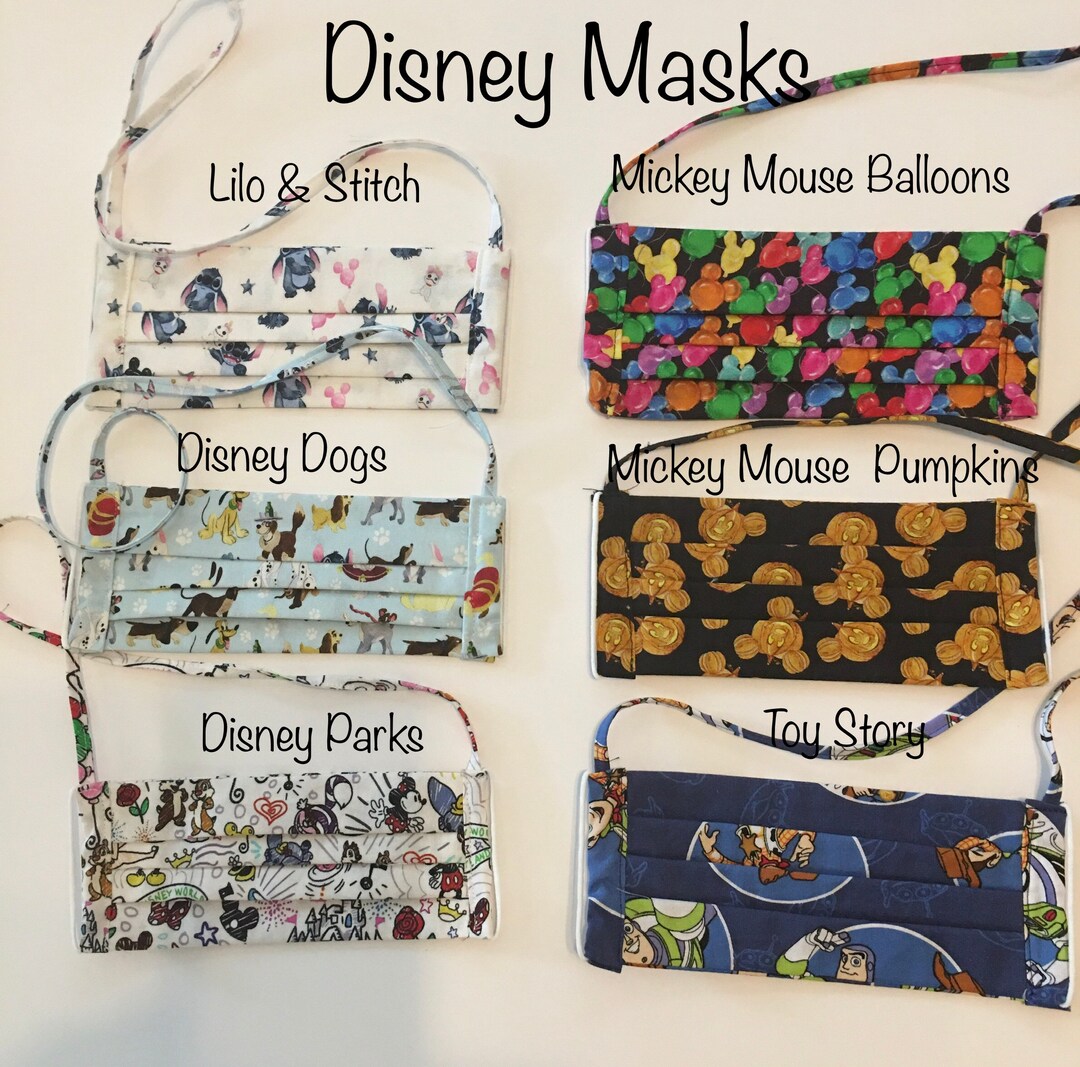 DISNEY Face Masks With Self Fabric Neck Straps, Pleated, Cotton ...