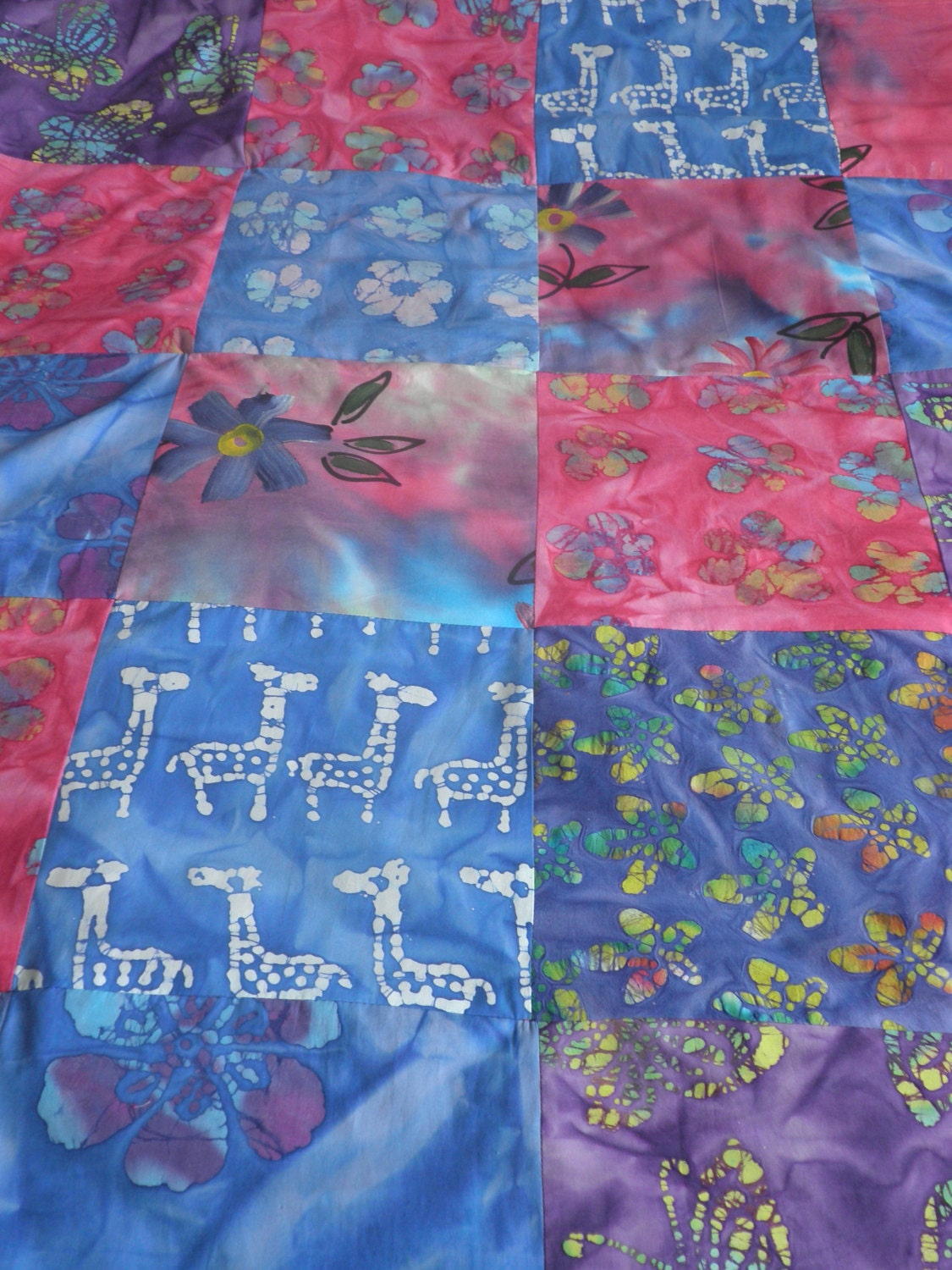 Beautiful batik quilt in pink and purple and some blue | Etsy