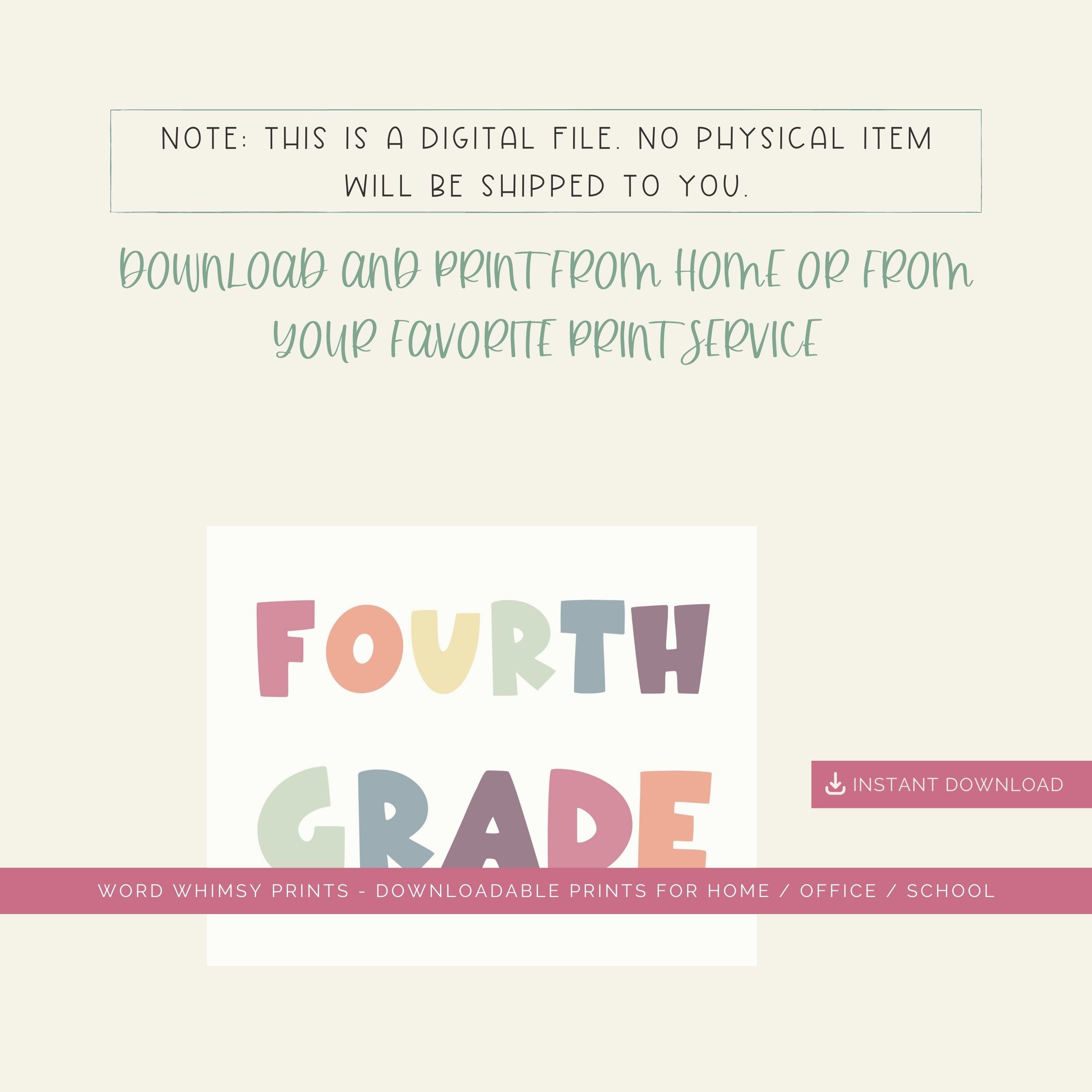 Fourth Grade / Classroom Door Sign / Printable Wall Art / Classroom ...