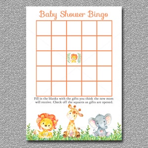 Safari Baby Shower Game, Bingo Printable Jungle Baby Shower, Baby ...