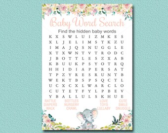 Elephant Baby Shower Word Search Game, Baby Word Search, Elephant Theme ...