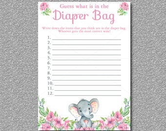 Pink Elephant Baby Shower Game Whats in the Diaper Bag Game - Etsy