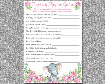 Elephant Baby Shower Game, Nursery Rhyme Quiz Game, Pink Elephant Girl ...
