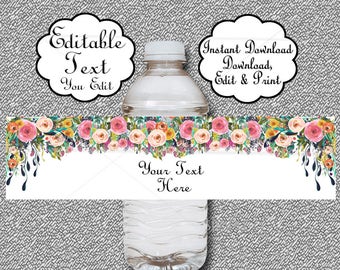 Printable Water Bottle Labels Sunflower Flower Floral Pink - Etsy