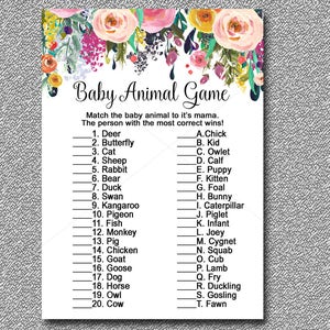 Floral Baby Shower Game, Baby Animals Game, Flower Baby Shower Game ...
