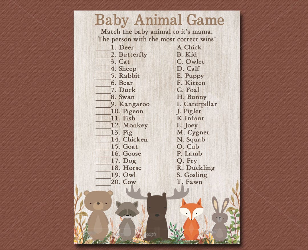 Woodland Baby Shower Game, Baby Animal Game Printable, Forest Animals ...