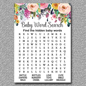Floral Baby Shower Game, Word Search Game, Printable, Boho Baby Shower ...