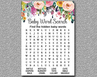 Printable Baby Shower Word Search, Floral Baby Shower Game, Instant ...
