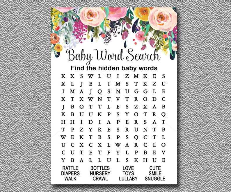 Floral Baby Shower Game Word Search Game Printable Boho - Etsy