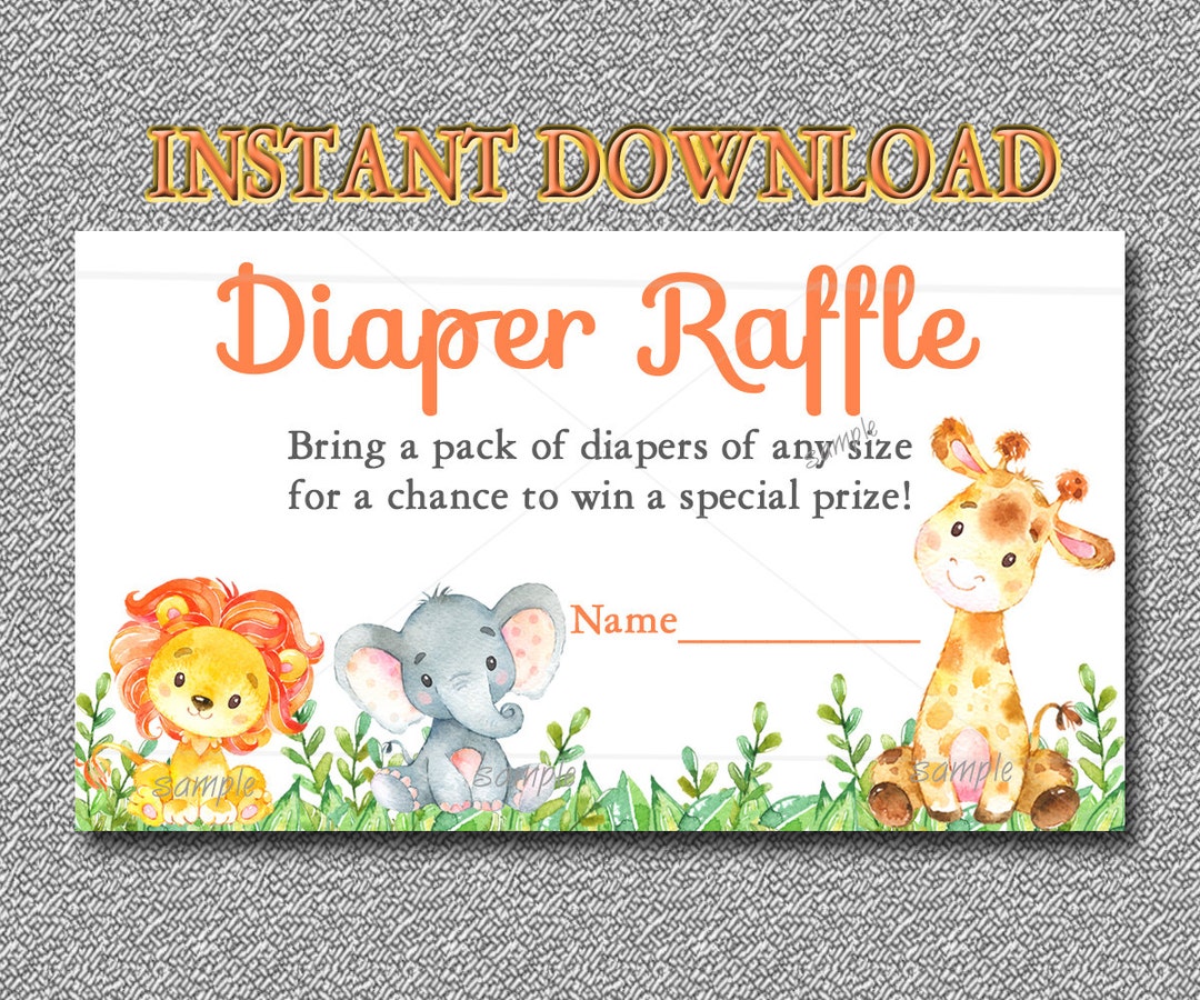 Safari Diaper Raffle Card, Printable Safari Baby Shower. Diaper Raffle ...