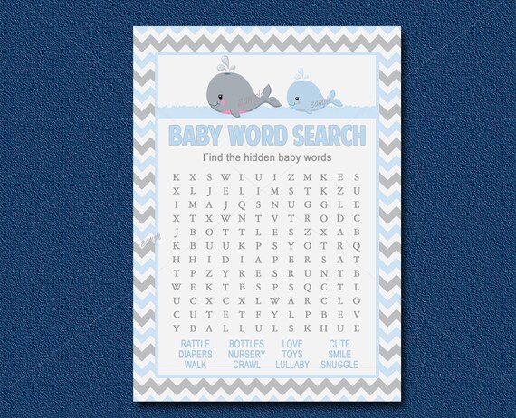 Whale Baby Shower Game Word Search Game Printable Hidden | Etsy México