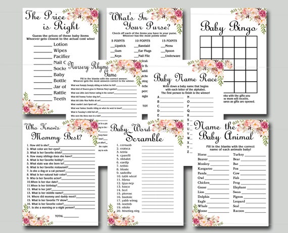 Floral Baby Shower Games Package 8 Games Pack Bohemian Pink | Etsy