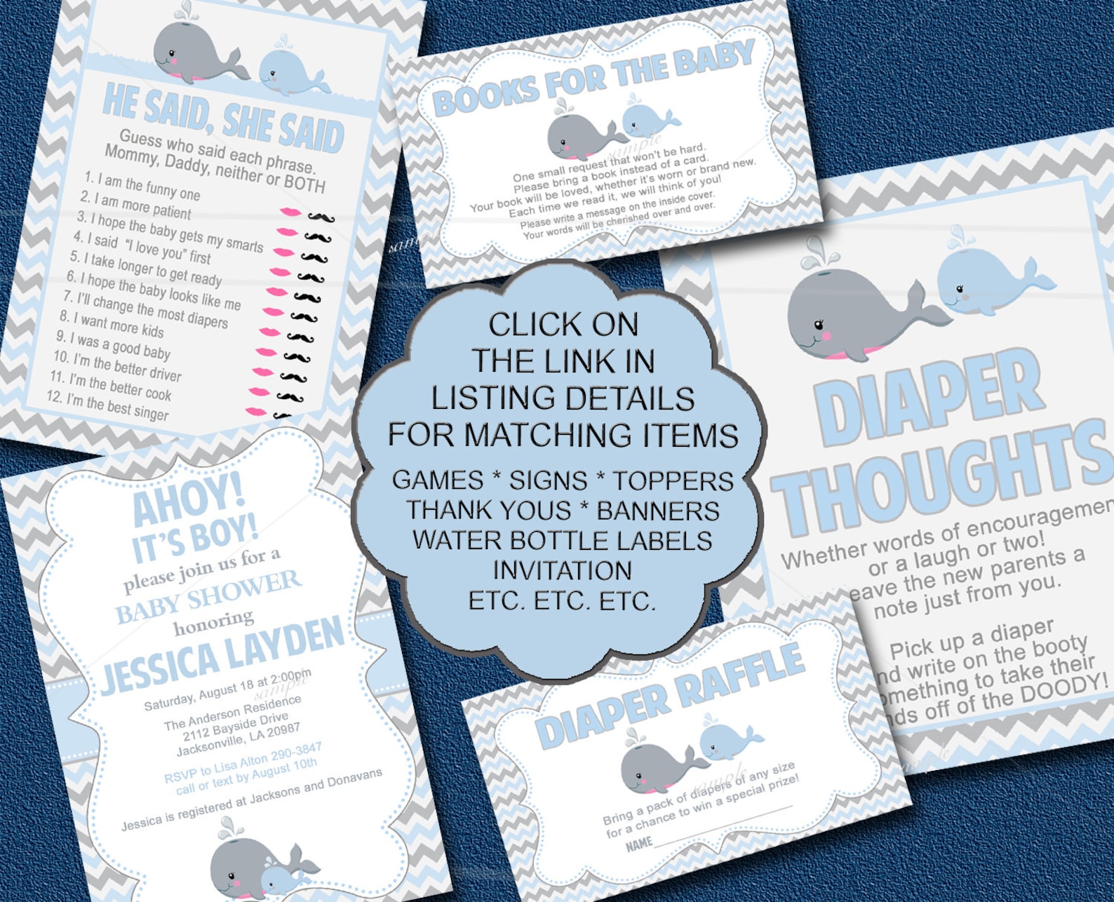Whale Baby Shower Game Bingo Card Printable Nautical baby | Etsy