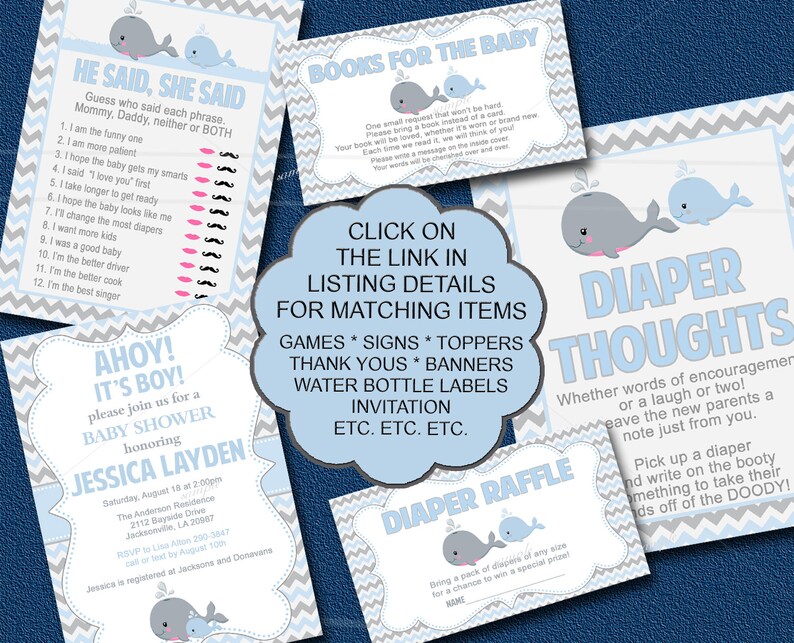 Whale Baby Shower Game Bingo Card Printable Nautical baby | Etsy