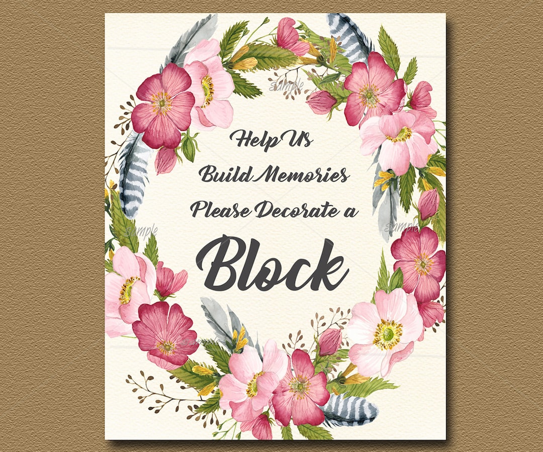 Boho Baby Shower Decorate a Block Sign, Printable, Floral Watercolor ...
