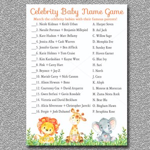 Safari Baby Shower Game, Celebrity Baby Name Game Printable, Jungle ...
