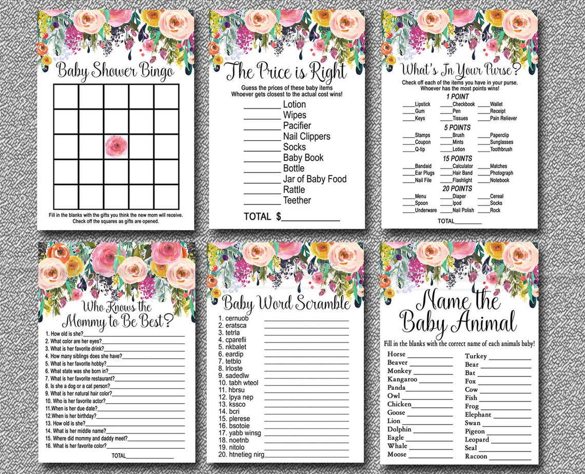 Floral Baby Shower Games Package 8 Pack of Printable Games | Etsy