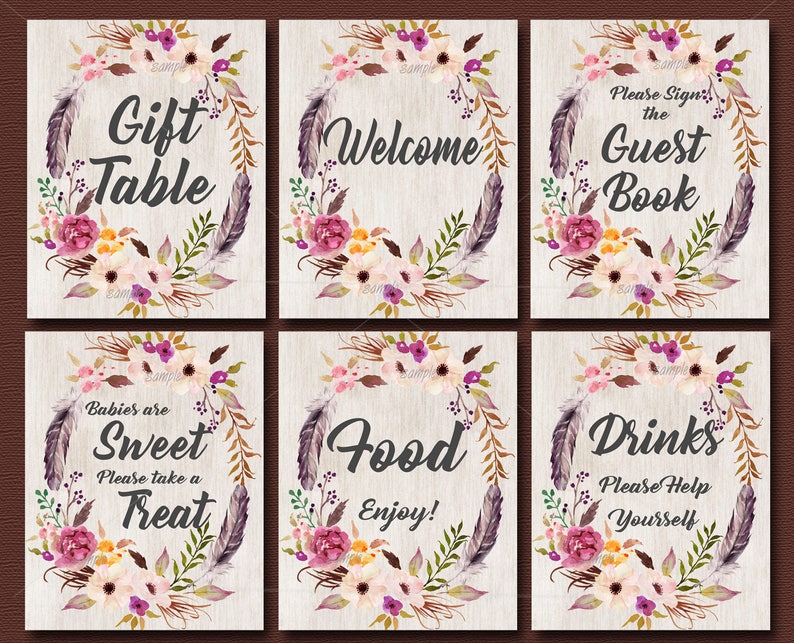 Boho Baby Shower Table Signs Printable Bohemian Baby Shower | Etsy