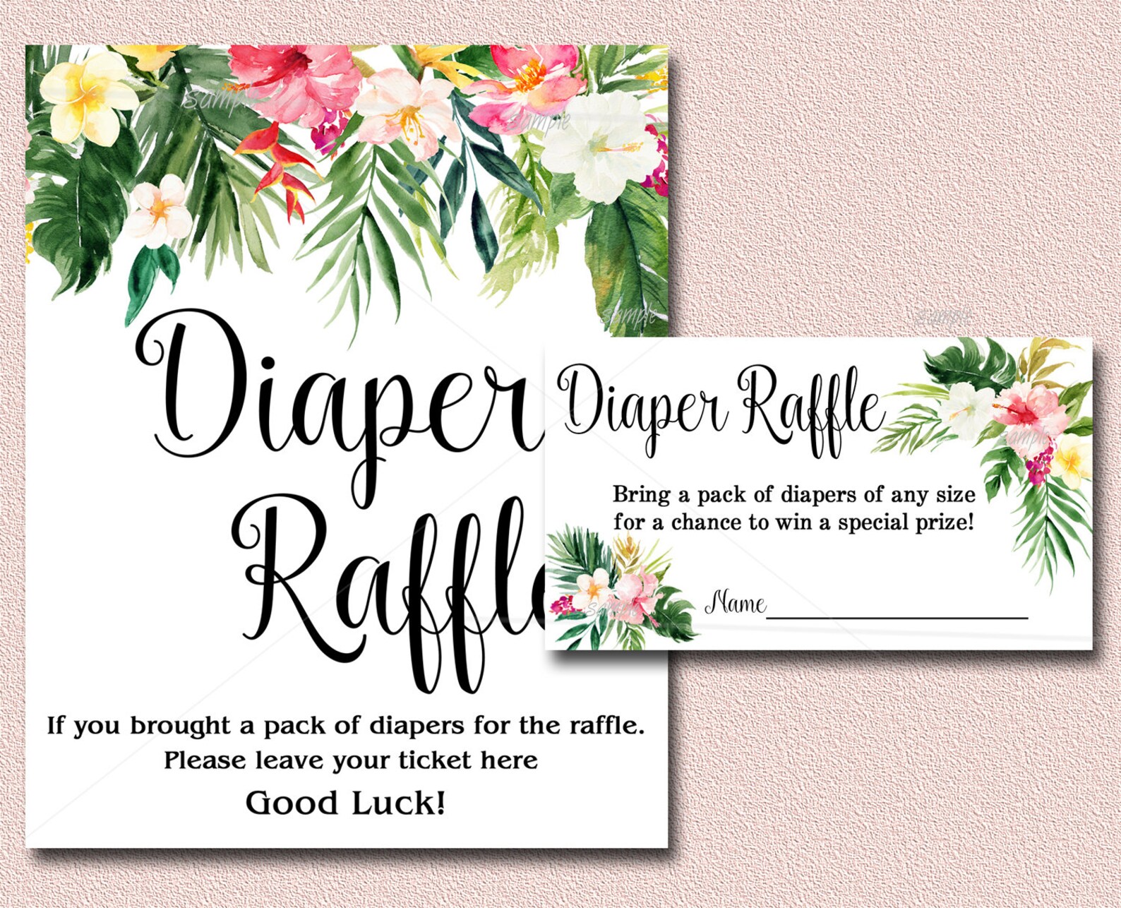Tropical Baby Shower Diaper Raffle Card & Sign Hawaiian Luau | Etsy